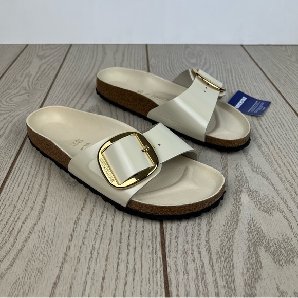 Birkenstock | Shoes | Birkenstock Madrid Big Buckle Patent Sandals 4l9m7 High Shine Ecru 50 ...